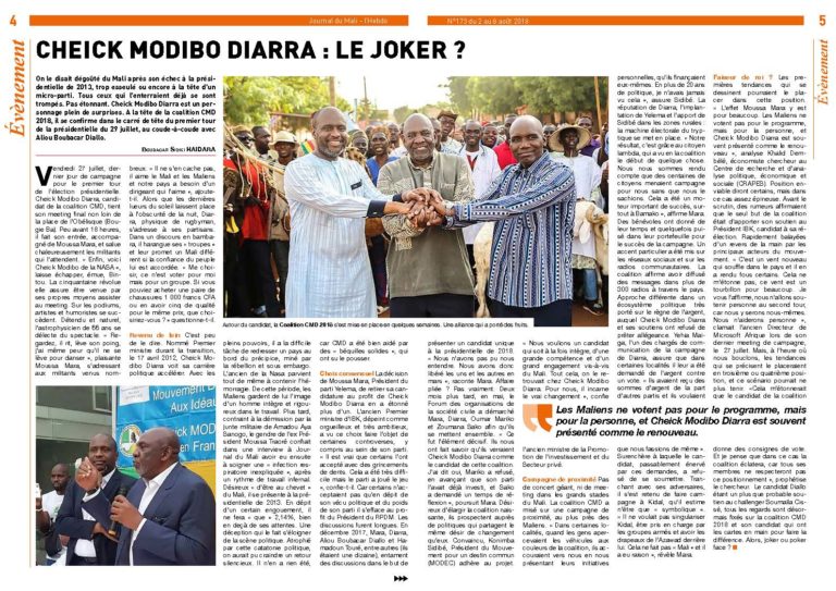 CMD à la Une du Journal Du Mali • Cheick Modibo Diarra